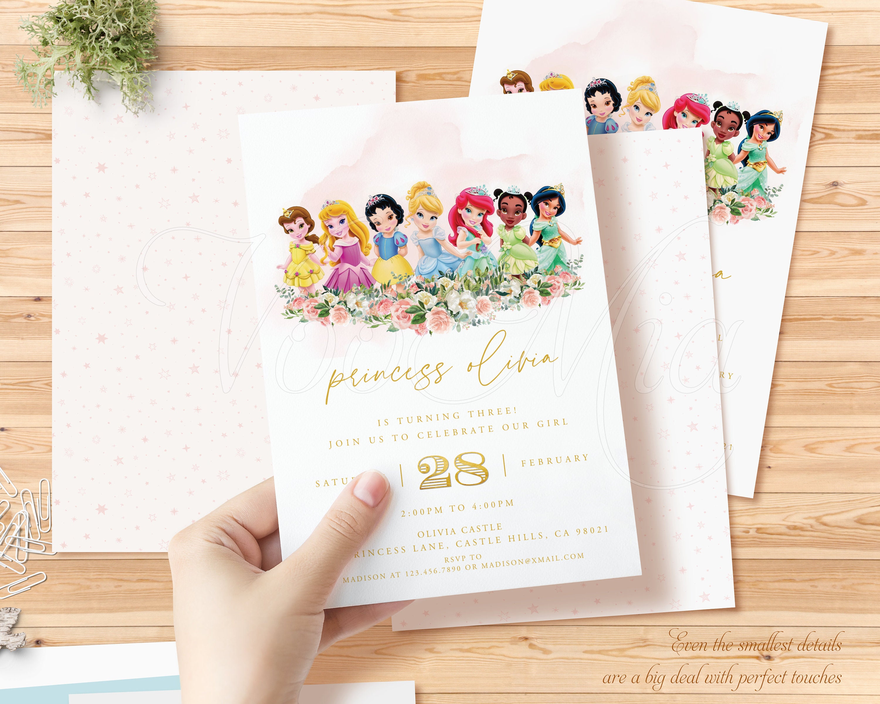 Princess Birthday Invitation Gold Pink Party Invite - Etsy