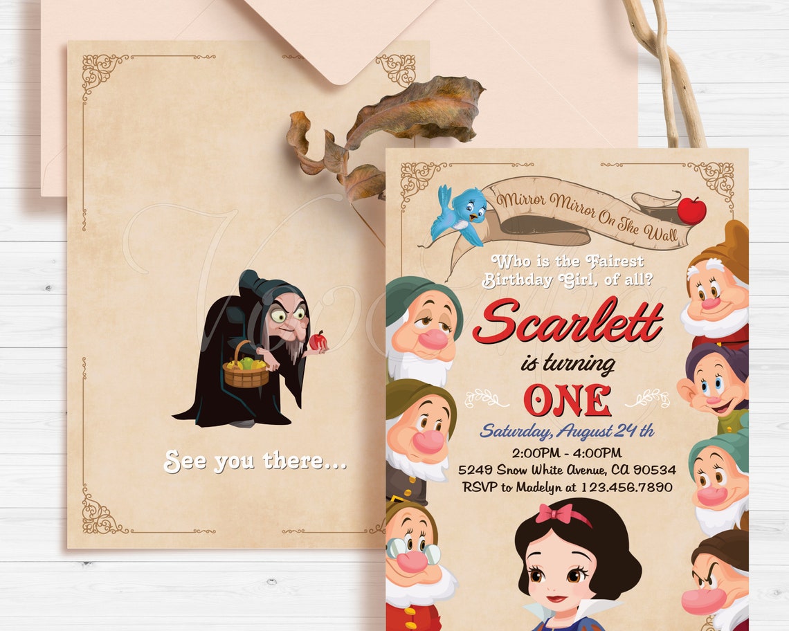 Snow White Birthday Invitation Princess Party Invite - Etsy
