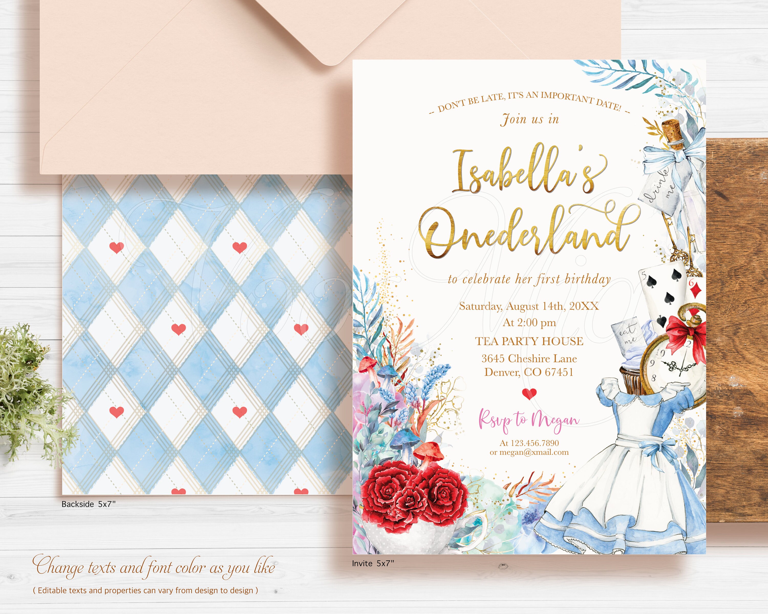 Alice in Wonderland Birthday Invitation Template, Onederland Editable ...