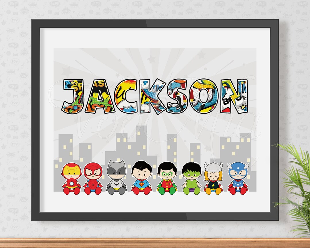 Superhero Name Sign, Superheroes Baby Nursery Print, Personalized Wall ...