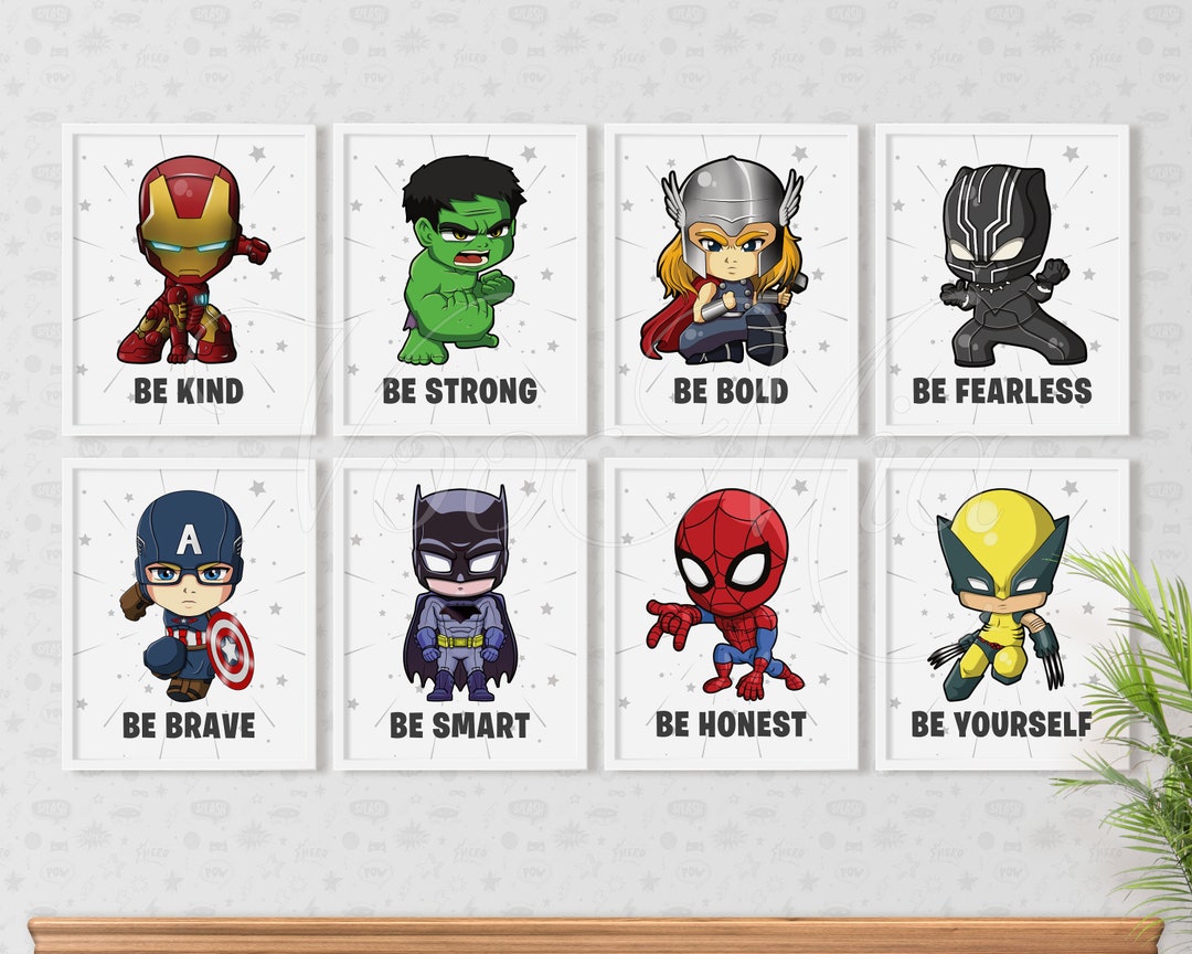 Superheroes Kids Bedroom Decor, Nursery Wall Art Prints, Superheroes ...