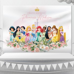 All Princess Birthday Backdrop, Personalizable Party Banner, Nursery ...