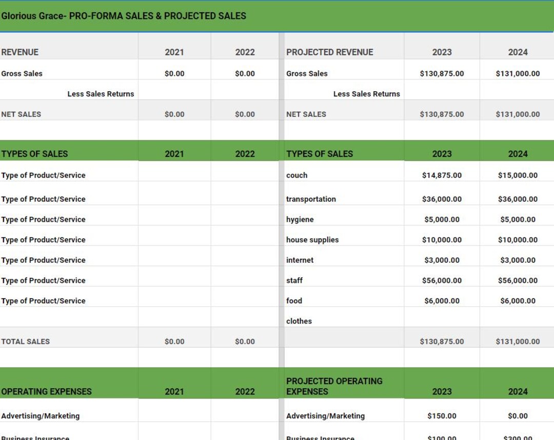 Proforma Financial Planning & Balance Sheet - Etsy