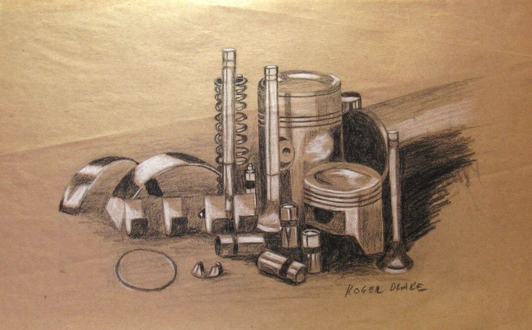 Piston Art Print: Conté Pencil Drawing on Brown Paper - Etsy