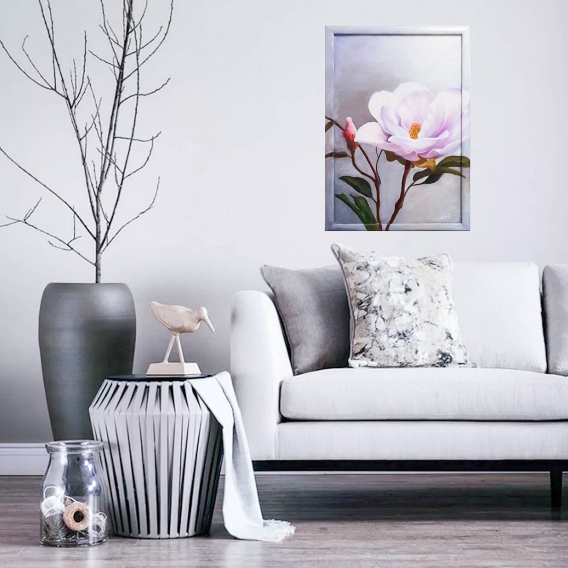 White Magnolia Painting ORIGINAL ART Flower Oil painting on | Etsy