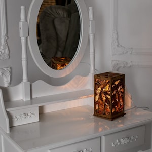 The Leaf Decorated Wooden Table Lamp Light Box Laser Cut - Etsy