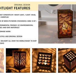 The Leaf Decorated Wooden Table Lamp Light Box Laser Cut - Etsy