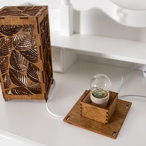 The Leaf Decorated Wooden Table Lamp Light Box Laser Cut - Etsy