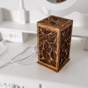 The Leaf Decorated Wooden Table Lamp Light Box Laser Cut - Etsy