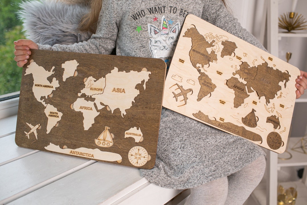 Wooden World Map Puzzle Kids, Personalized Puzzle, World Map Puzzle ...