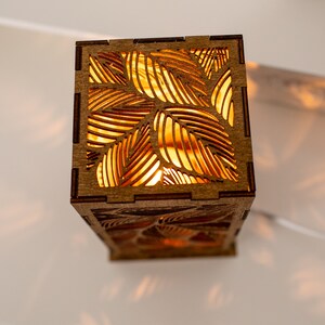 The Leaf Decorated Wooden Table Lamp Light Box Laser Cut - Etsy