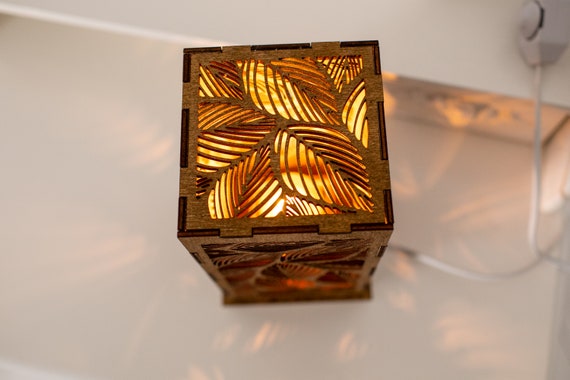 The Leaf Decorated Wooden Table Lamp Light Box Laser Cut - Etsy