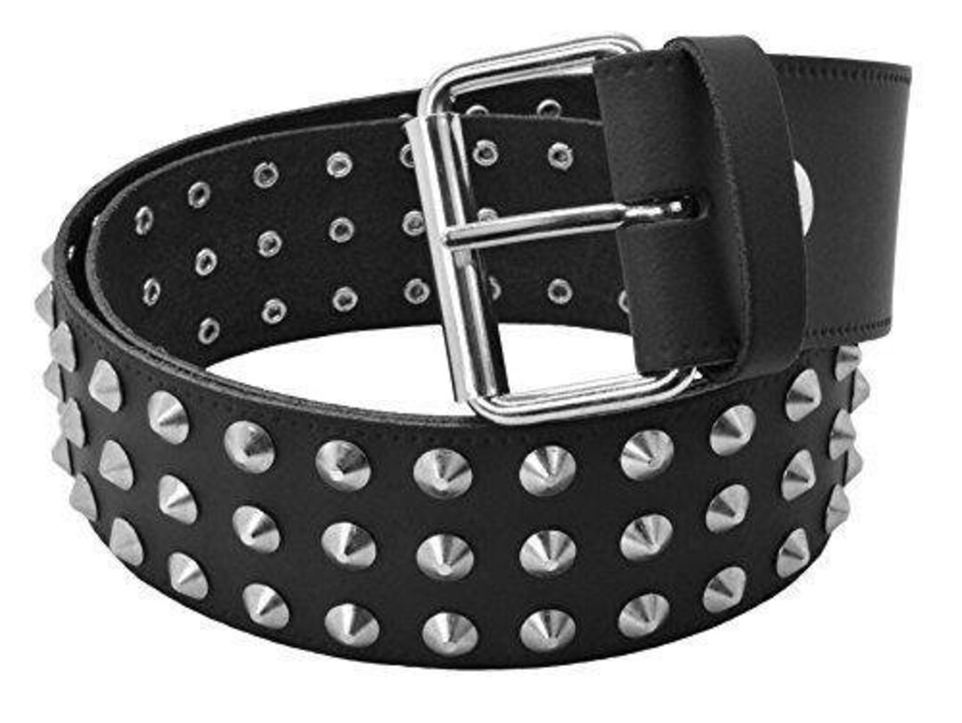 Studded Leather Belt With 3 Rows of Cone Studs. Real Leather Belt With ...