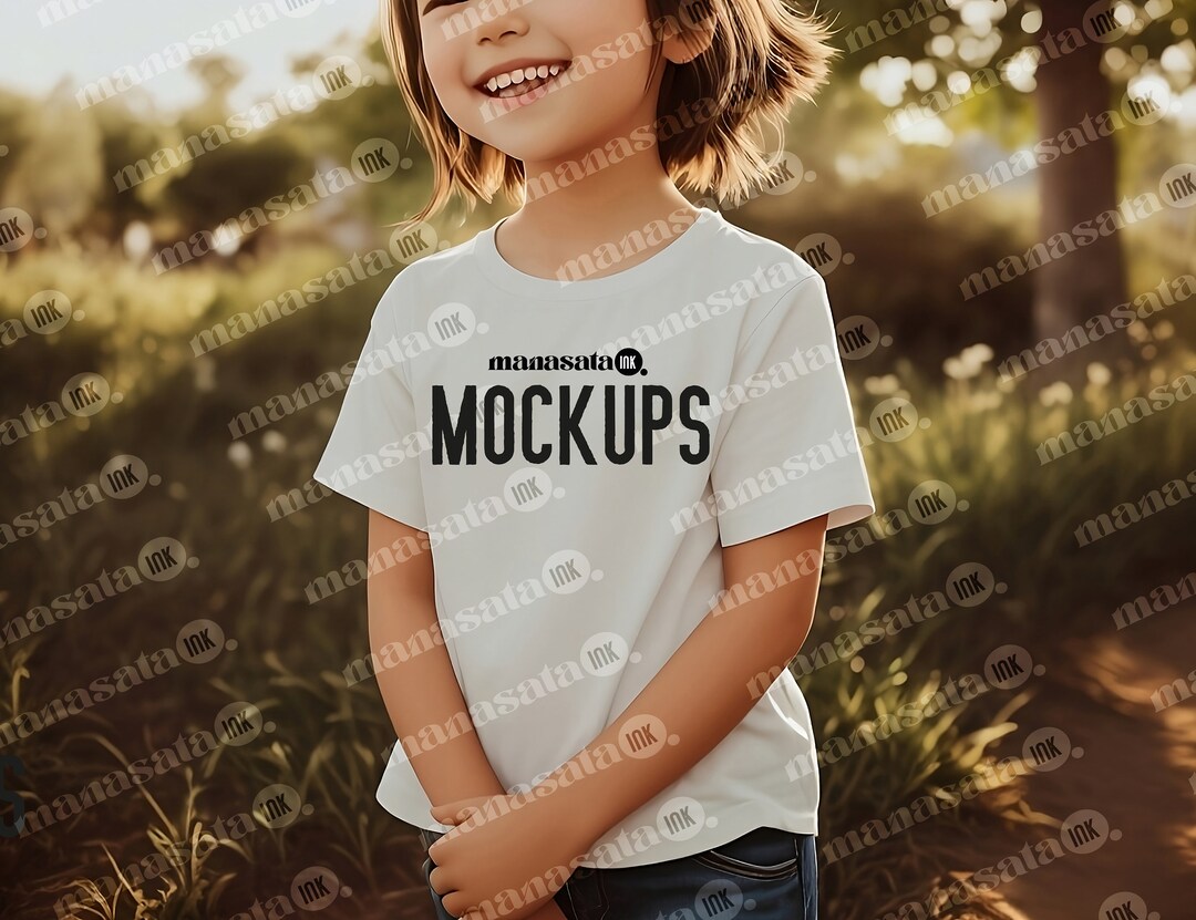 Kids Modeled T-shirt Mockup, Bella Canvas 3001T Model, Heather Dust ...