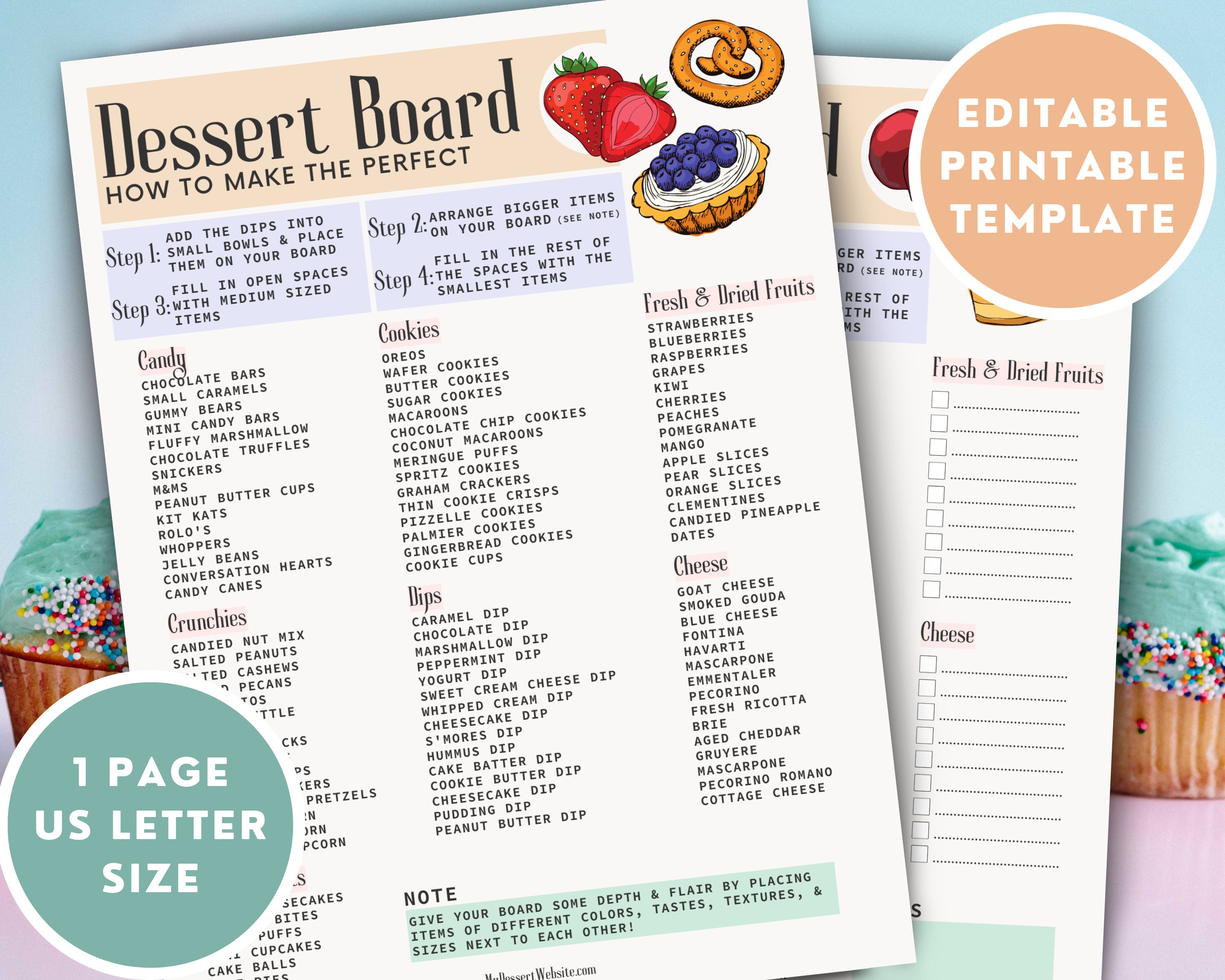 Editable PLR Dessert Board Cheat Sheet | Food Blogger Canva Template ...