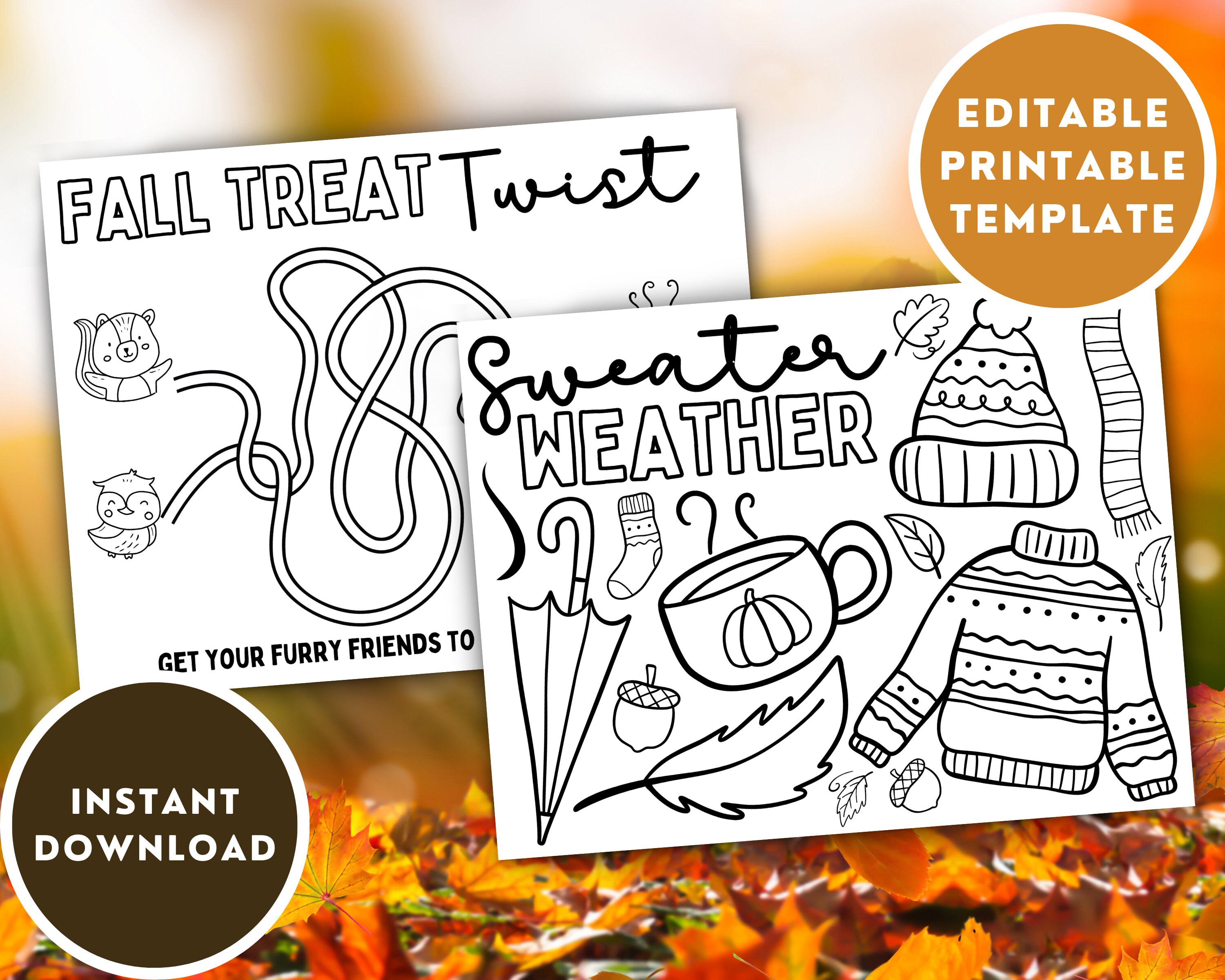 Editable PLR Printable Fall Kids Activities | Kids Coloring Placemat ...