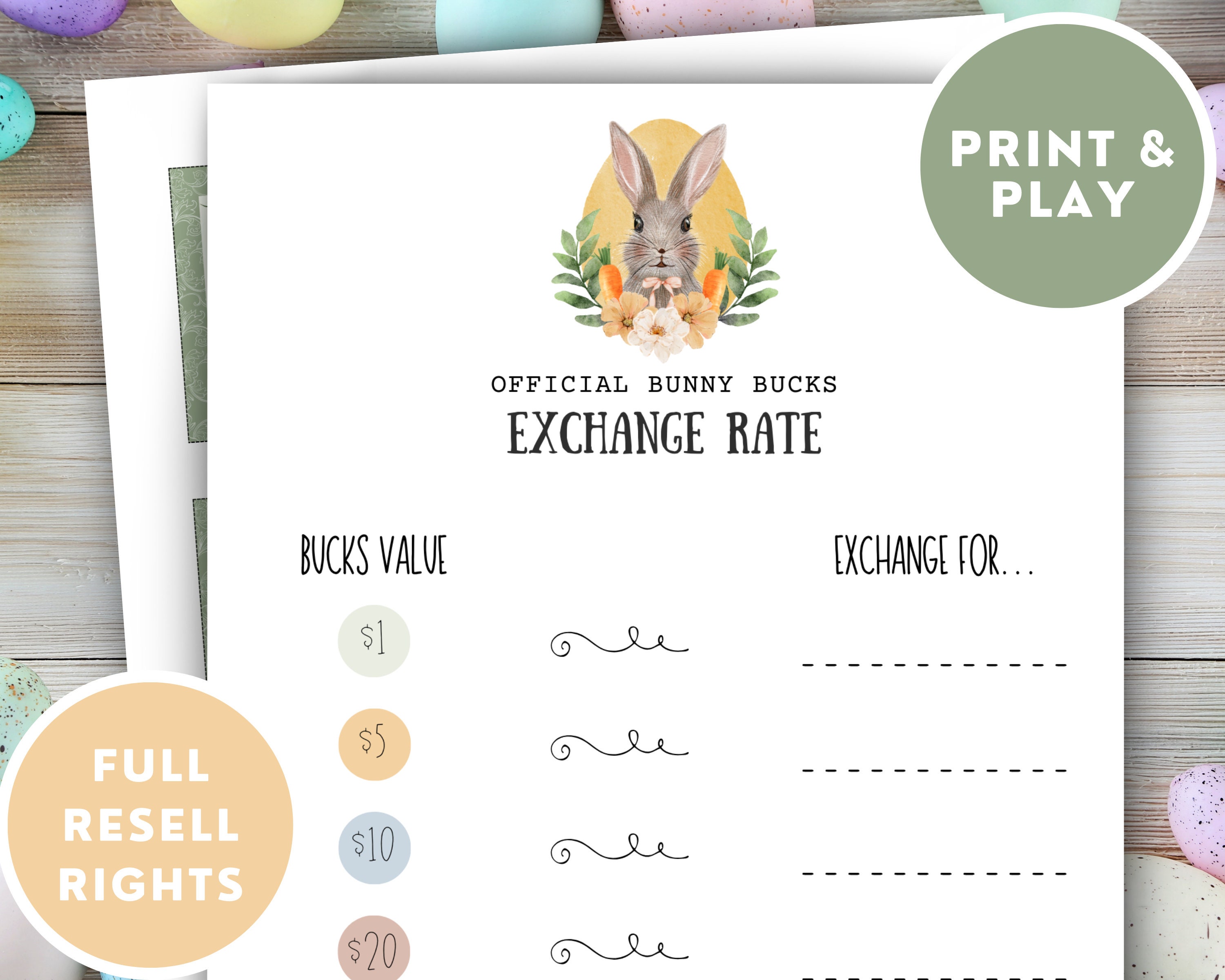 Editable PLR Easter Bunny Bucks Easter Bunny Dollar Bill | Printable ...