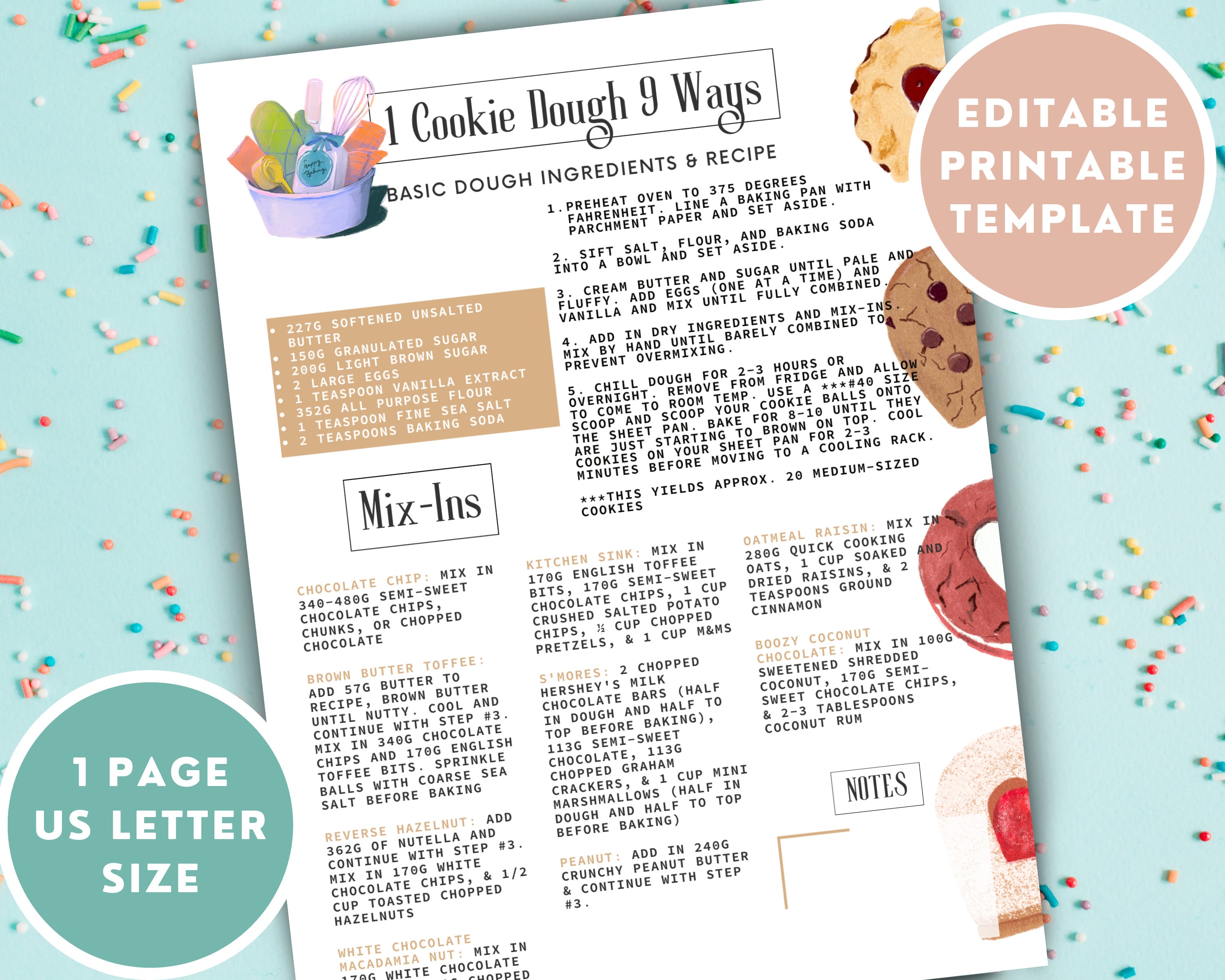 Editable PLR 1 Dough 9 Cookies Sheet Cheat Template | Food Blogger ...