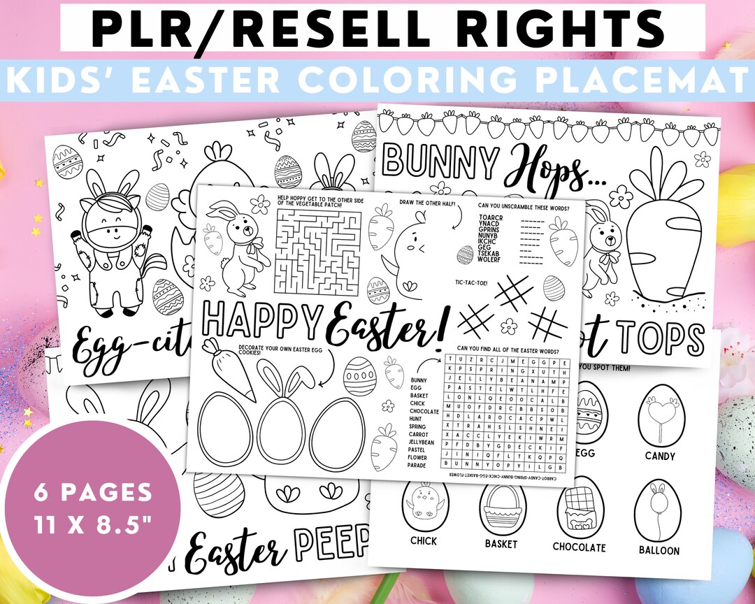 Editable PLR Kids Easter Coloring Placemat | Easter Placemat | Easter ...