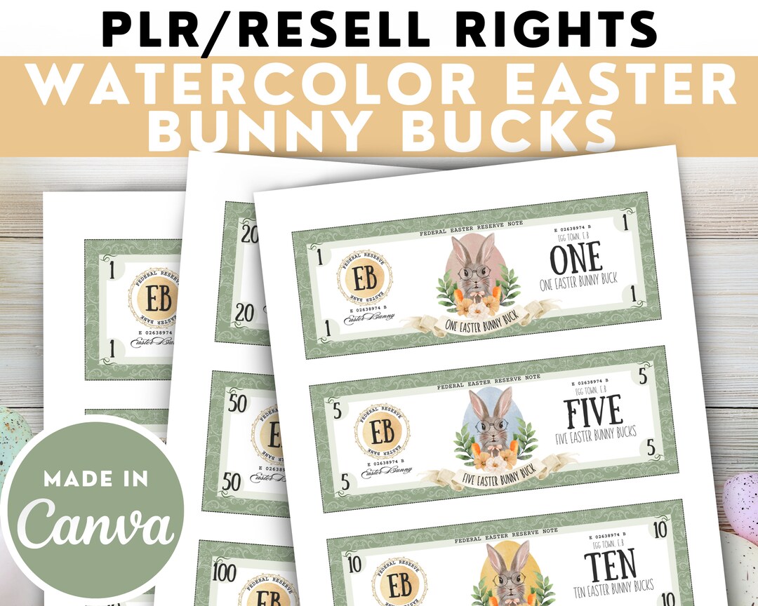 Editable PLR Easter Bunny Bucks Easter Bunny Dollar Bill | Printable ...