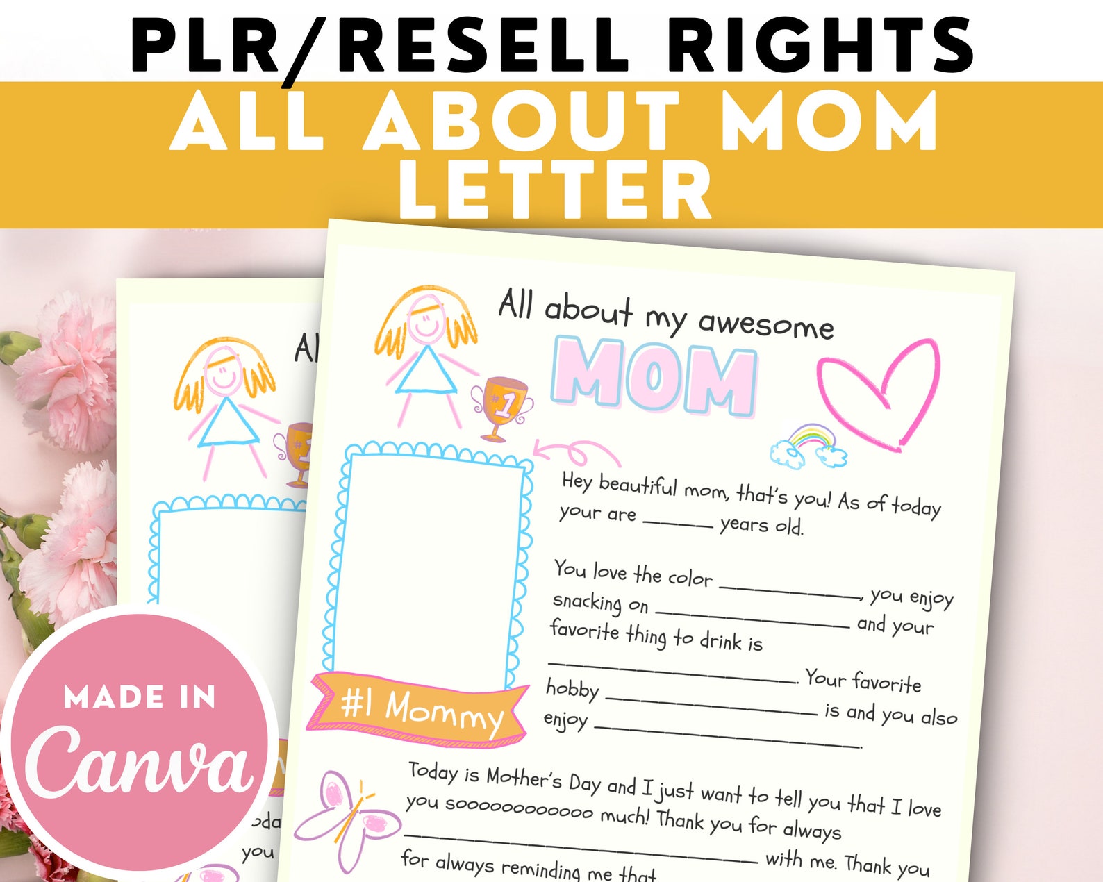 Editable PLR All About Mom Letter for Kids Mother's Day Gift All About ...