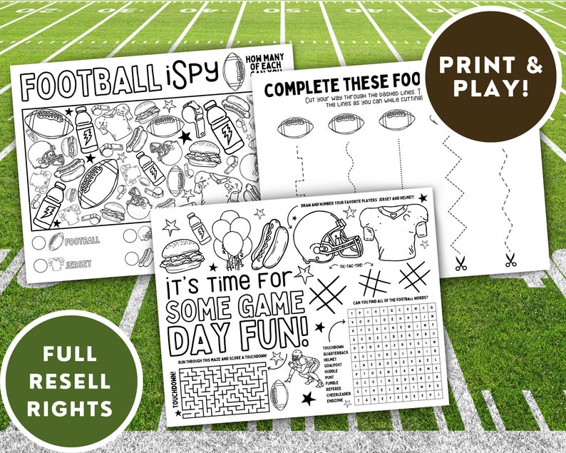 Editable PLR Printable Football Activity Placemats for Kids | Kids ...