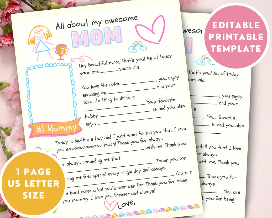 Editable PLR All About Mom Letter for Kids Mother's Day Gift All About ...