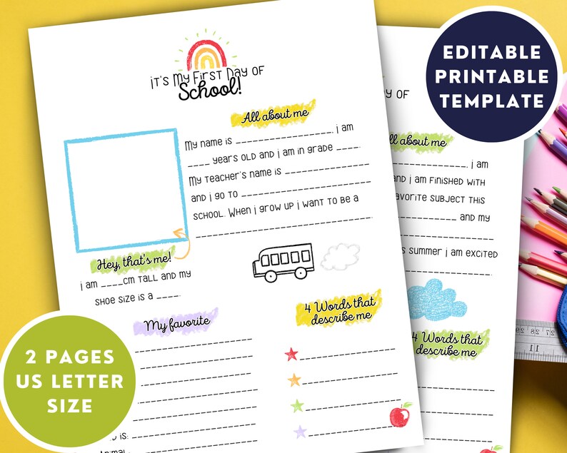 First & Last Day of School Printable | Back to School Questionnaire ...