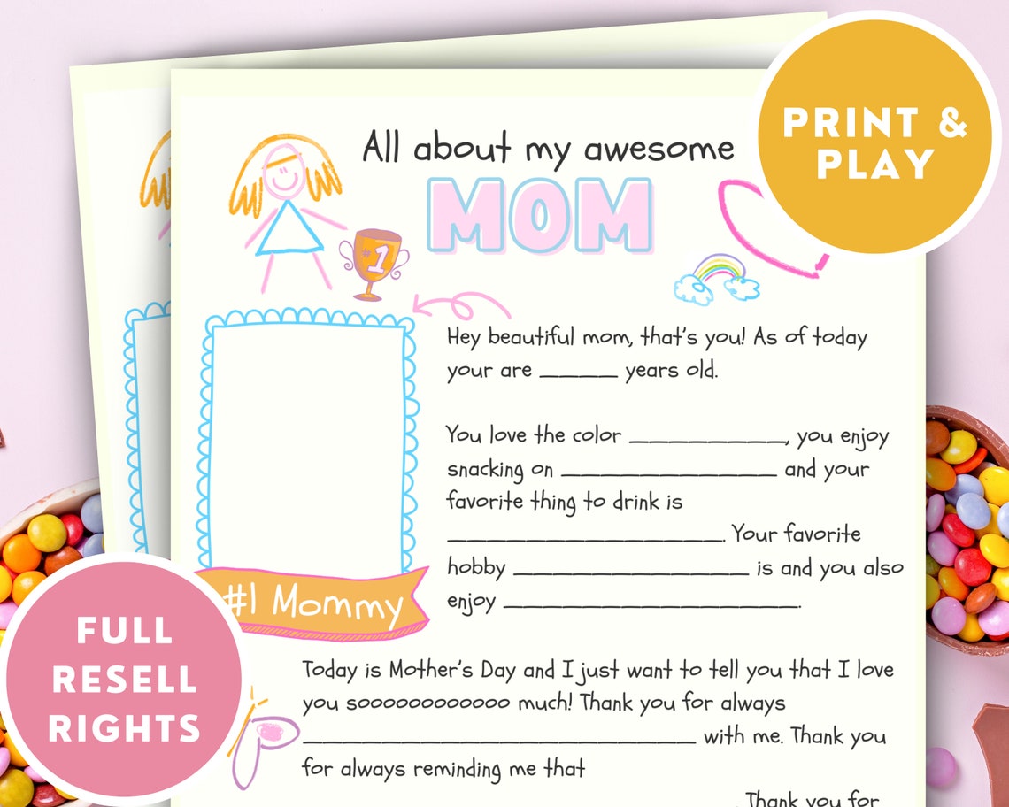 Editable PLR All About Mom Letter for Kids Mother's Day Gift All About ...