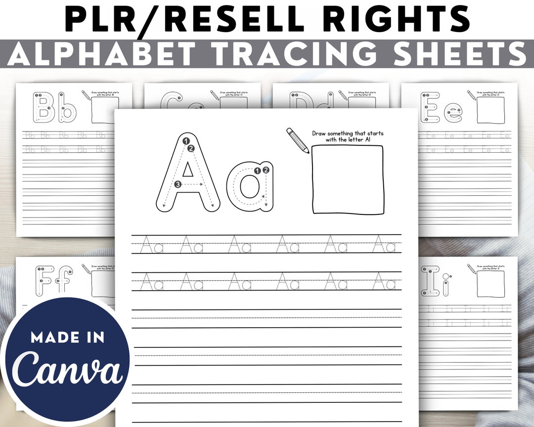 Printable PLR Alphabet Tracing Sheet Pack | Commercial Use Worksheets A ...