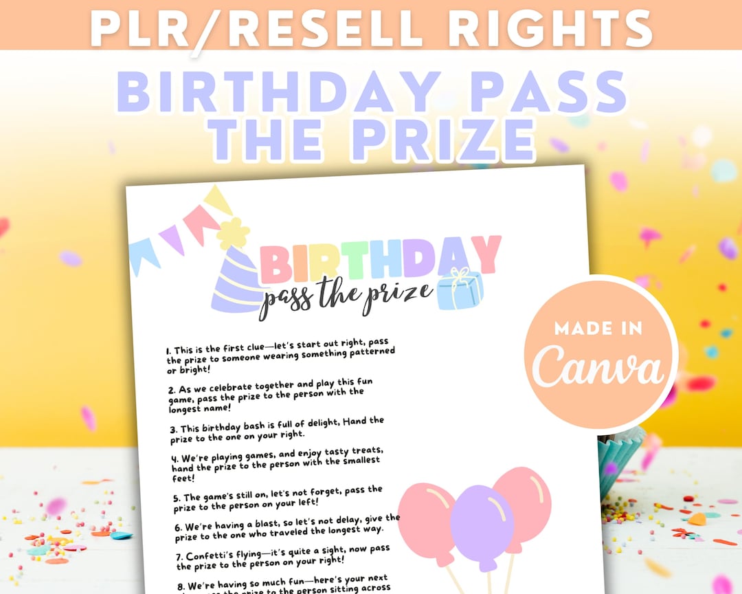 Editable PLR Birthday Pass the Prize Game | Birthday Pass the Gift | Printable Birthday Games ...