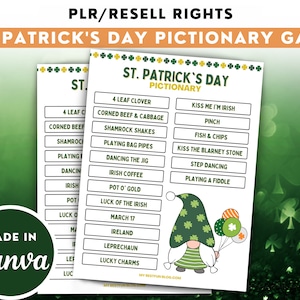 Editable PLR St. Patrick's Day Pictionary Game |printable Canva ...