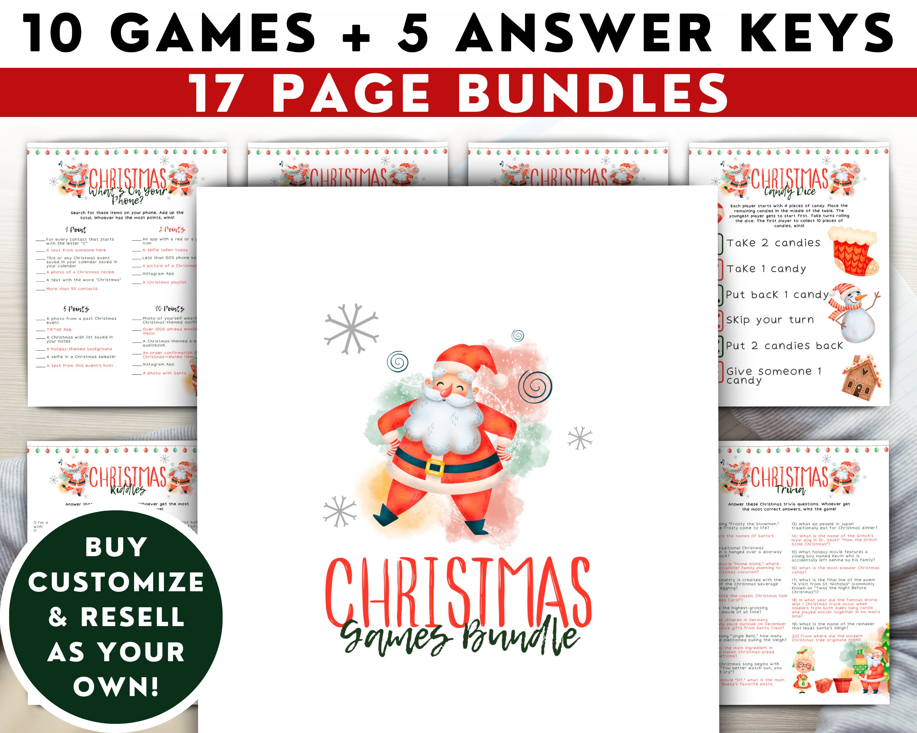 Editable PLR Printable Christmas Games Bundle | Christmas Party Games ...