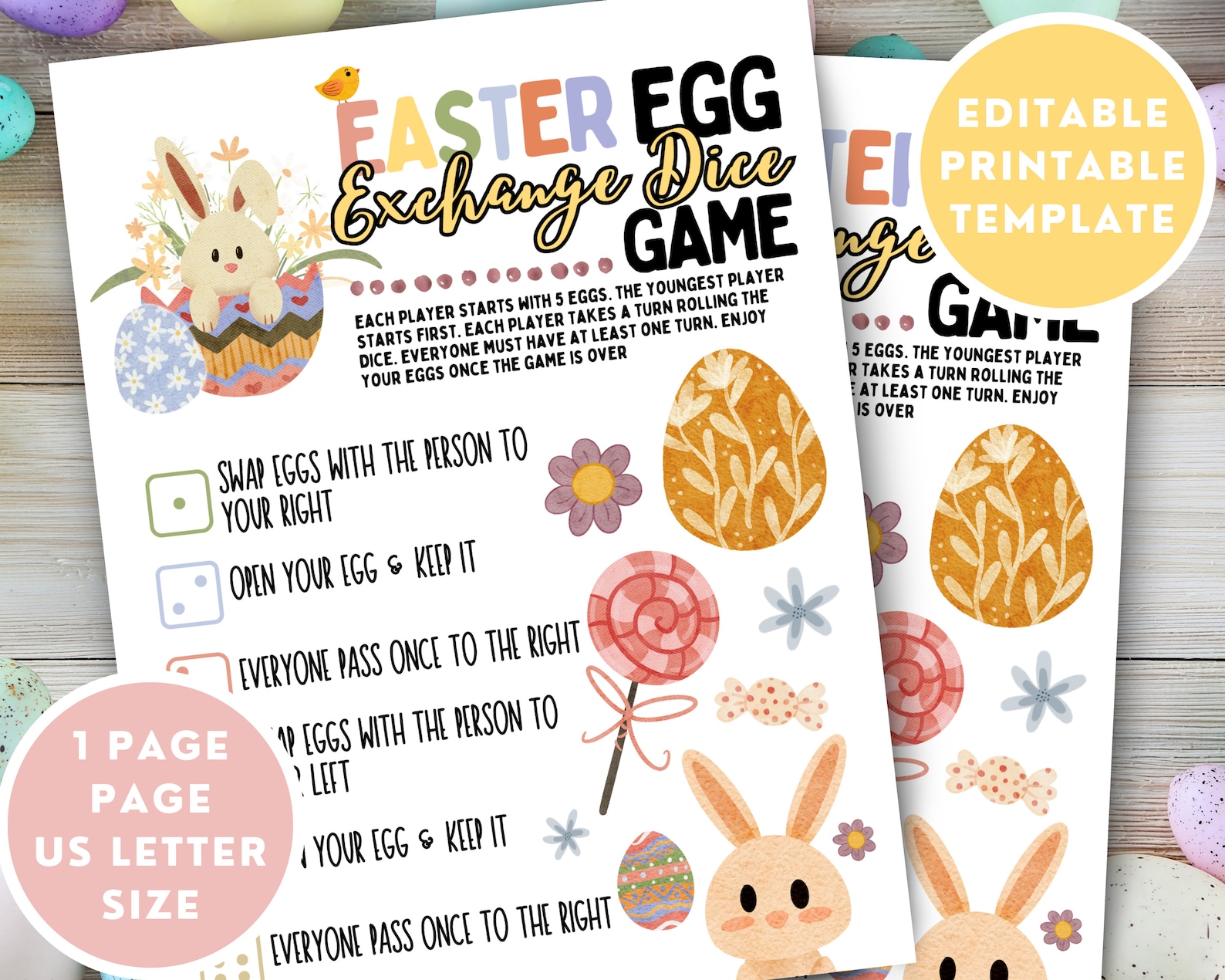 Editable PLR Easter Egg Exchange Dice Game | Printable Easter Games ...