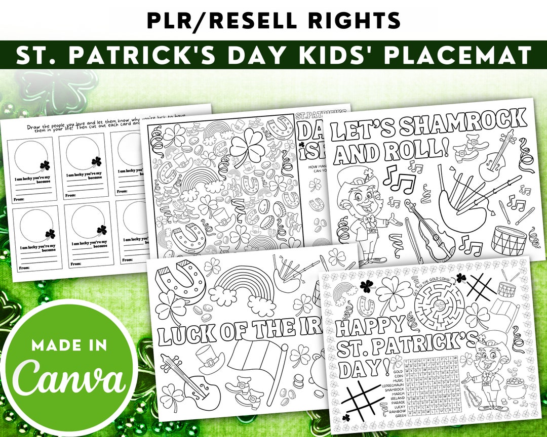 Editable PLR Kids St Patrick's Day Activity Placemat | Canva Template ...
