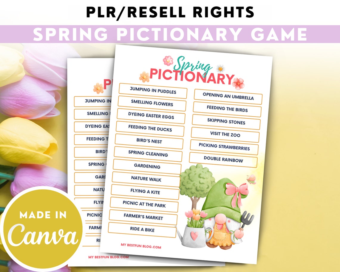 Editable PLR Spring Pictionary Game | Printable Canva Template ...