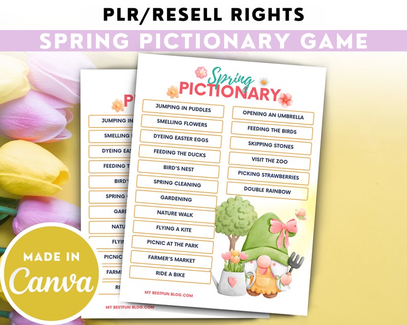Editable PLR Spring Pictionary Game | Printable Canva Template | Printable Springtime Games ...