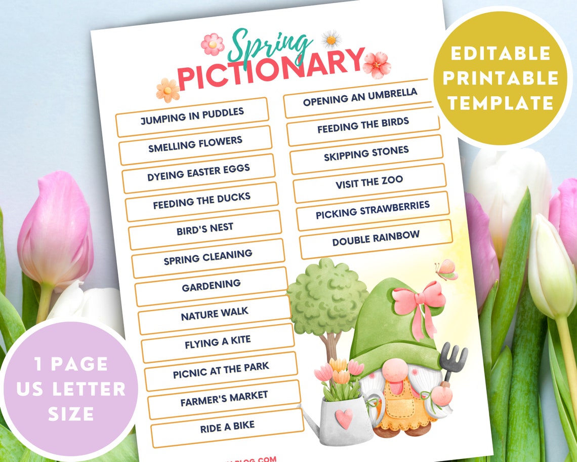 Editable PLR Spring Pictionary Game | Printable Canva Template ...