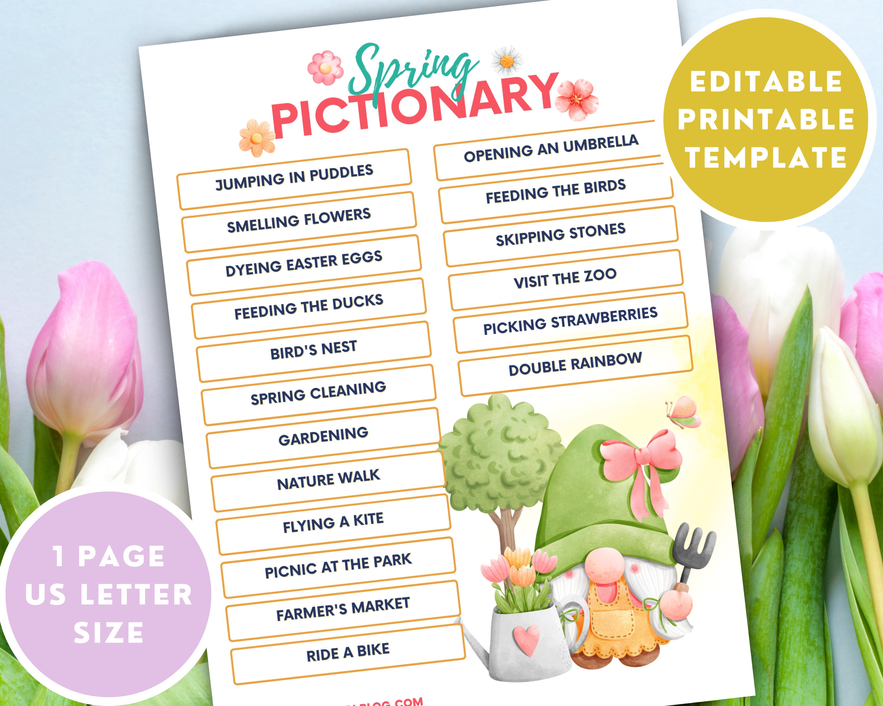 Editable PLR Spring Pictionary Game | Printable Canva Template ...