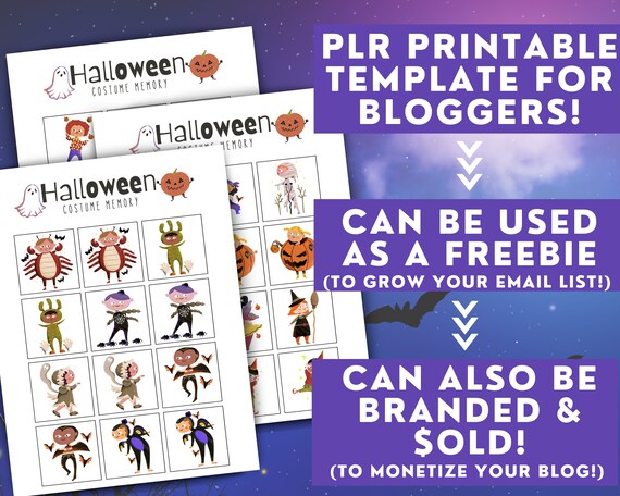 PLR Halloween Memory Game Printable Template Bloggers - Etsy