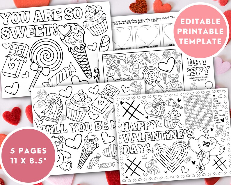 Editable PLR Kids Valentine's Day Activity Placemat | Canva Template ...