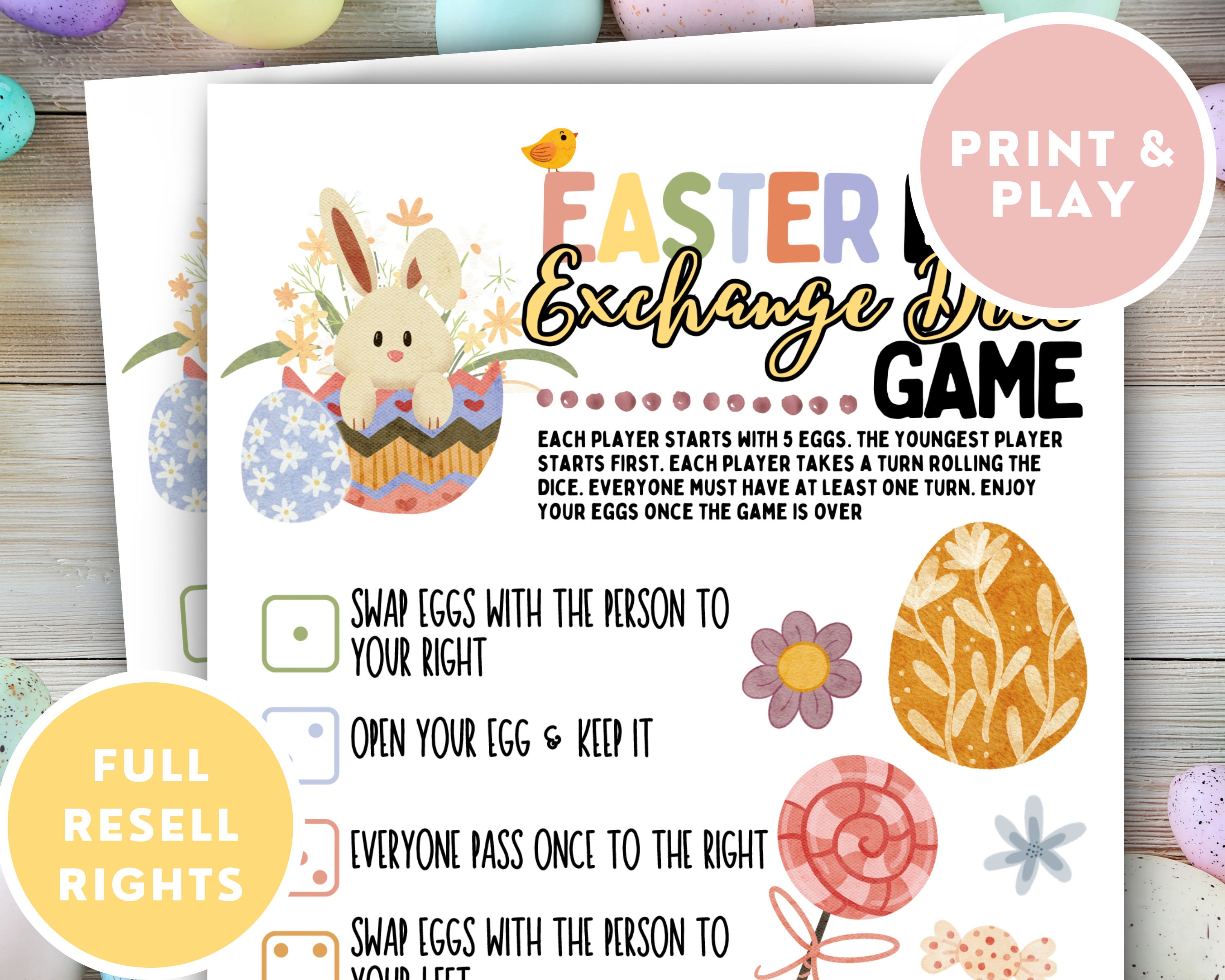 Editable PLR Easter Egg Exchange Dice Game | Printable Easter Games ...
