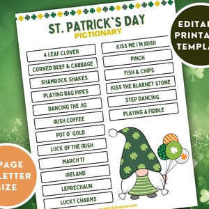 Editable PLR St. Patrick's Day Pictionary Game |printable Canva ...