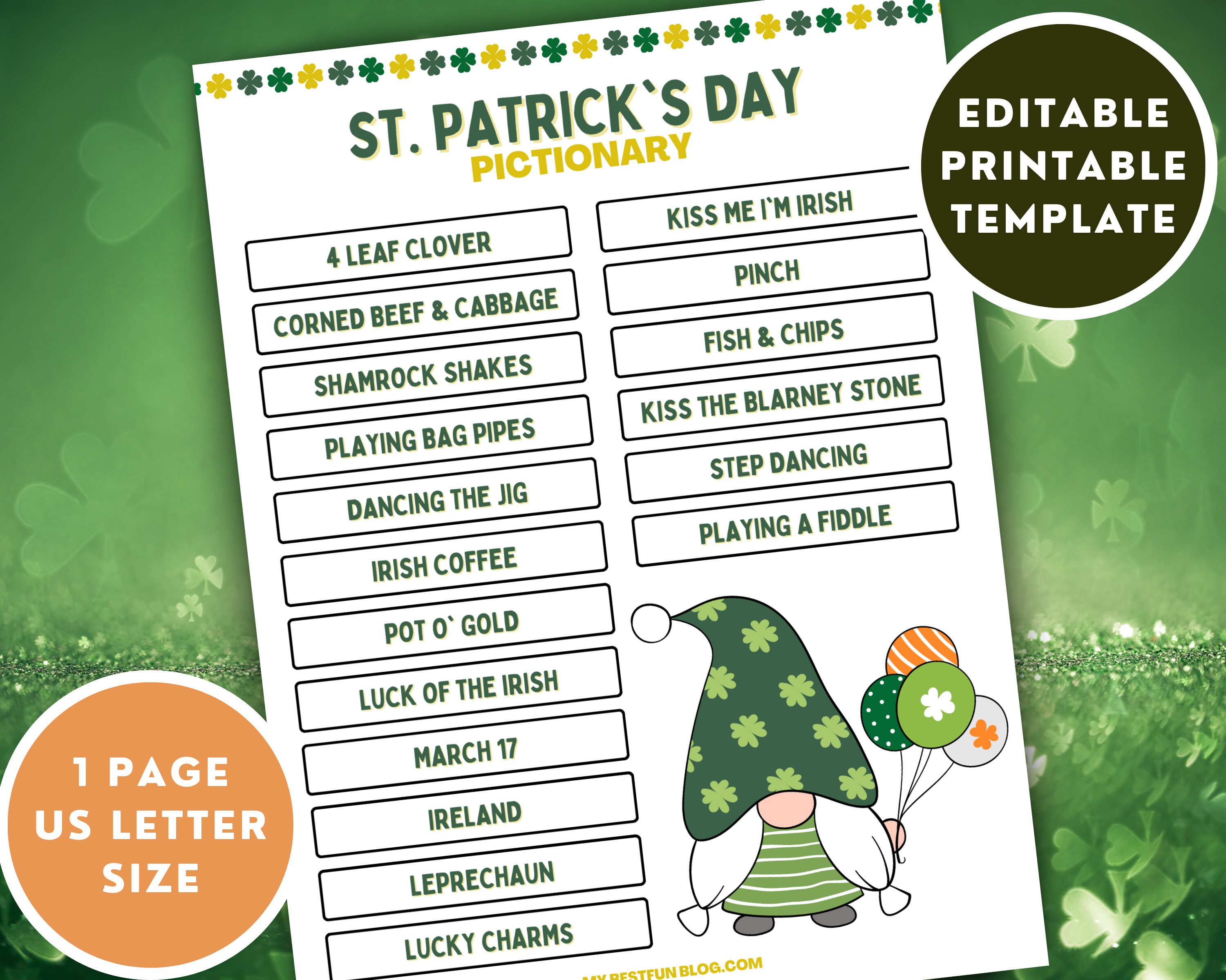 Editable PLR St. Patrick's Day Pictionary Game |printable Canva ...