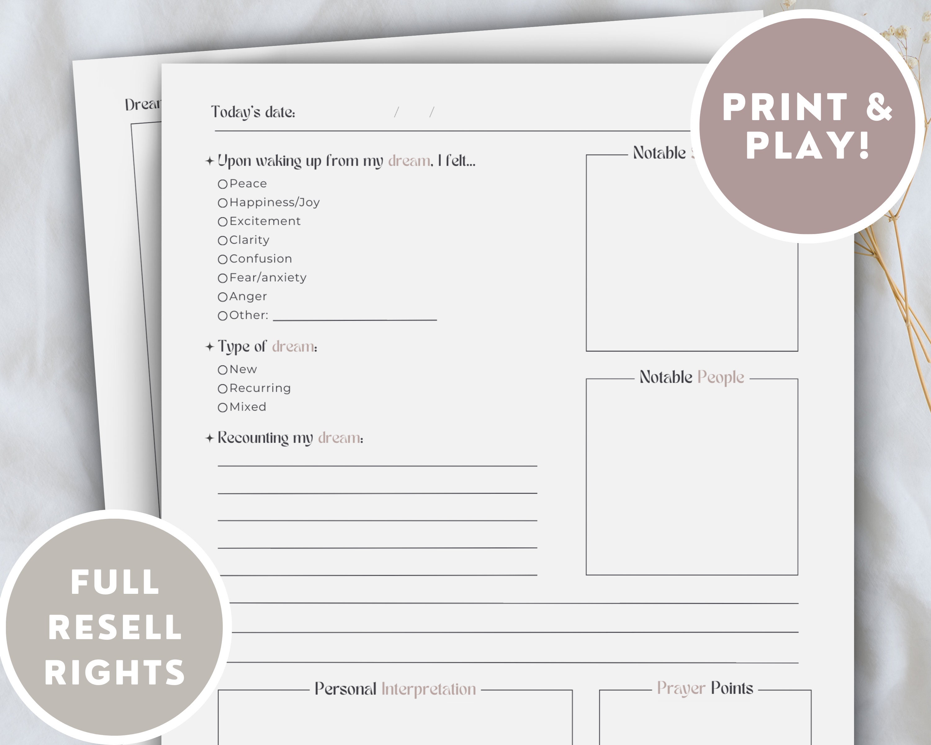 Printable PLR Christian Dream Journal| Commercial Use Daily Dream ...