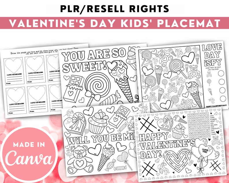 Editable PLR Kids Valentine's Day Activity Placemat | Canva Template ...