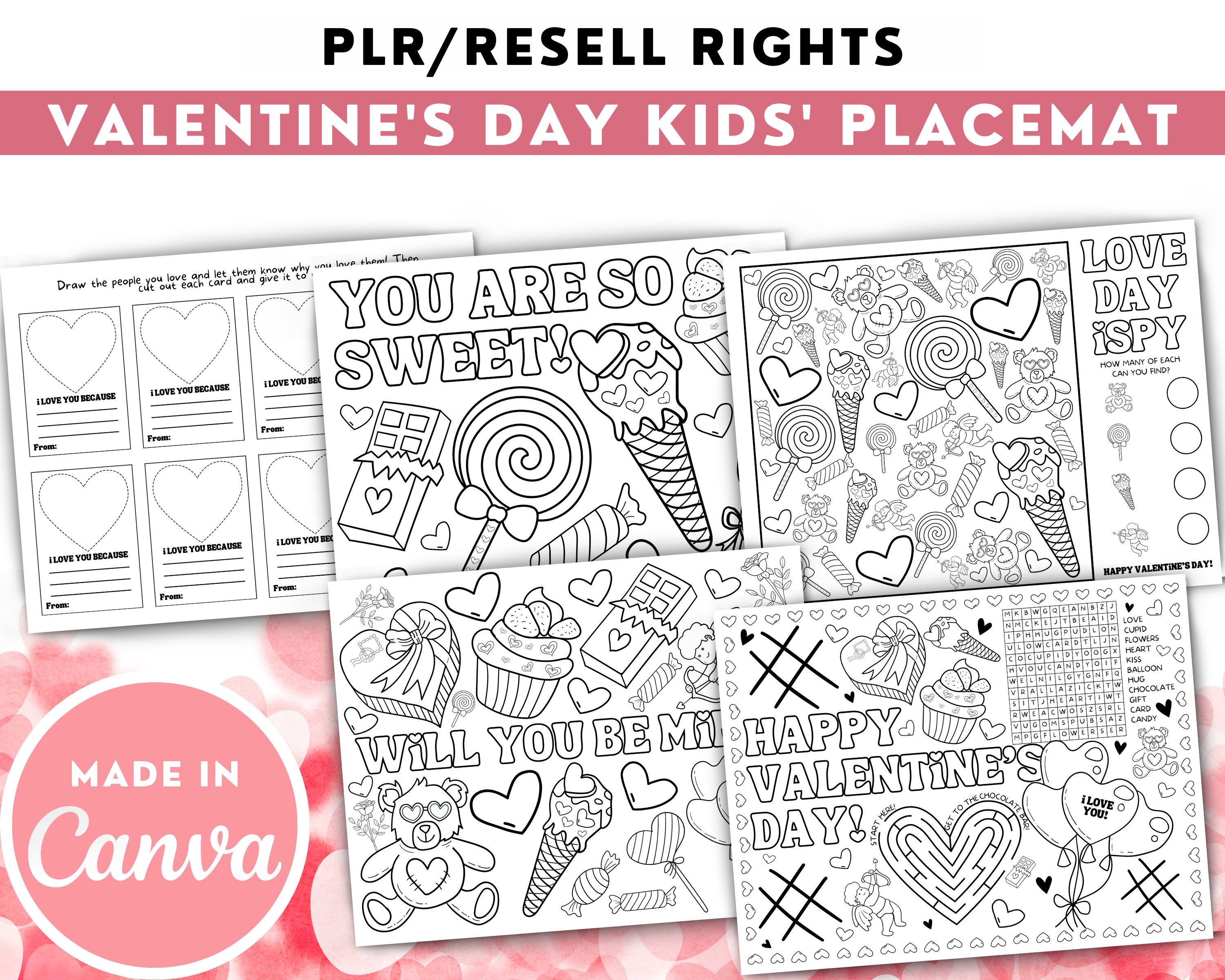 Editable PLR Kids Valentine's Day Activity Placemat | Canva Template ...