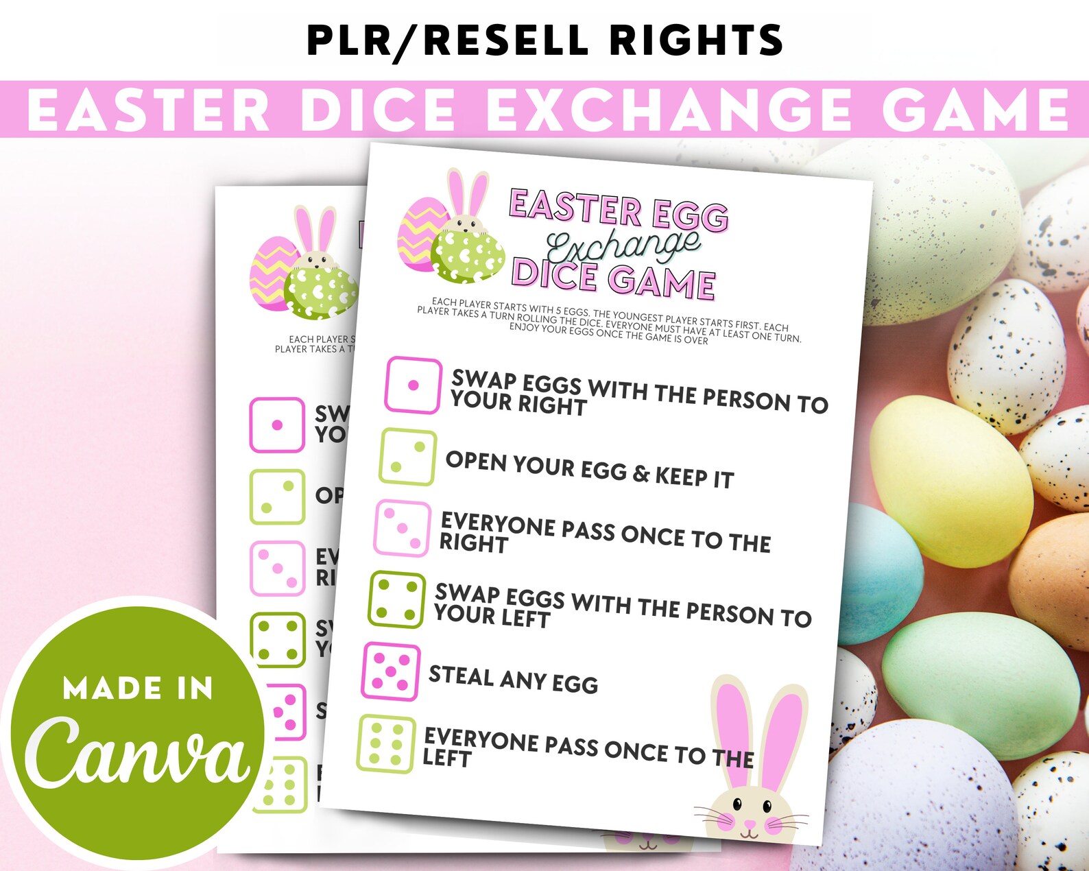 Editable PLR Easter Egg Exchange Dice Game | Printable Canva Template ...