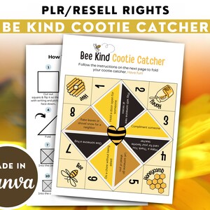 Editable PLR Bee Kind Cootie Catcher Printable | Printable Activity for ...