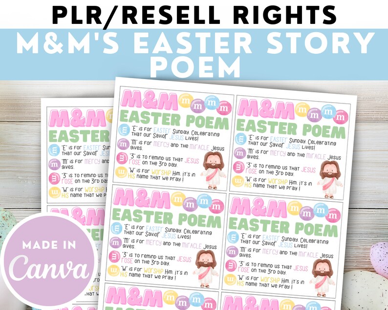Editable PLR M&m's EASTER Story Poem Printable Easter Games Easter Poem ...